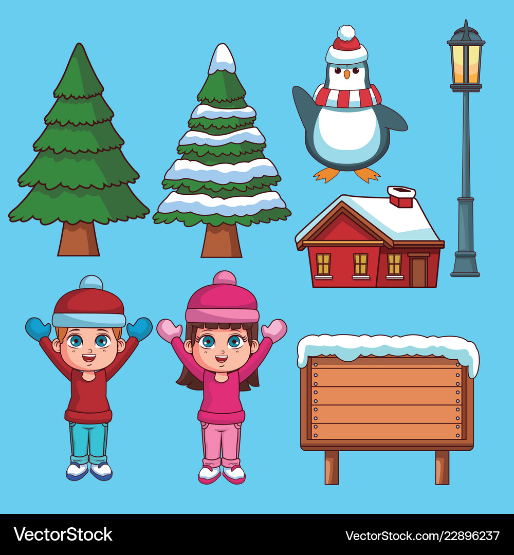 Set of winter cartoons Royalty Free Vector Image