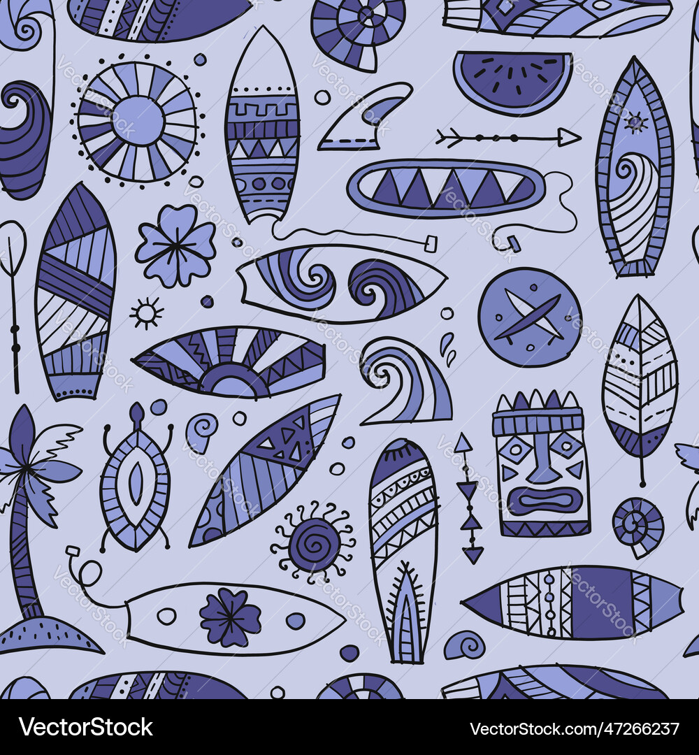 Surf boards collection surfing time hawaii Vector Image