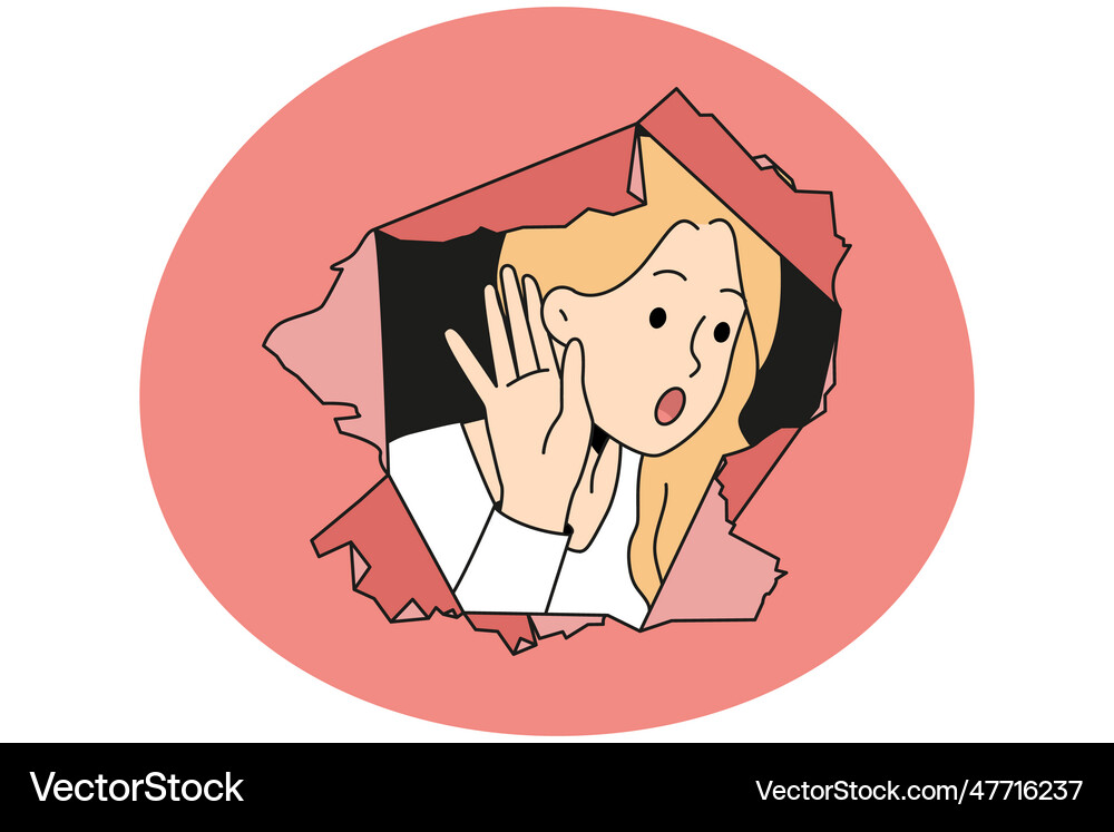 Woman peep through hole curious for gossips Vector Image