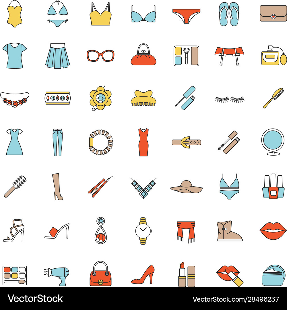 Womens accessories color icons set Royalty Free Vector Image