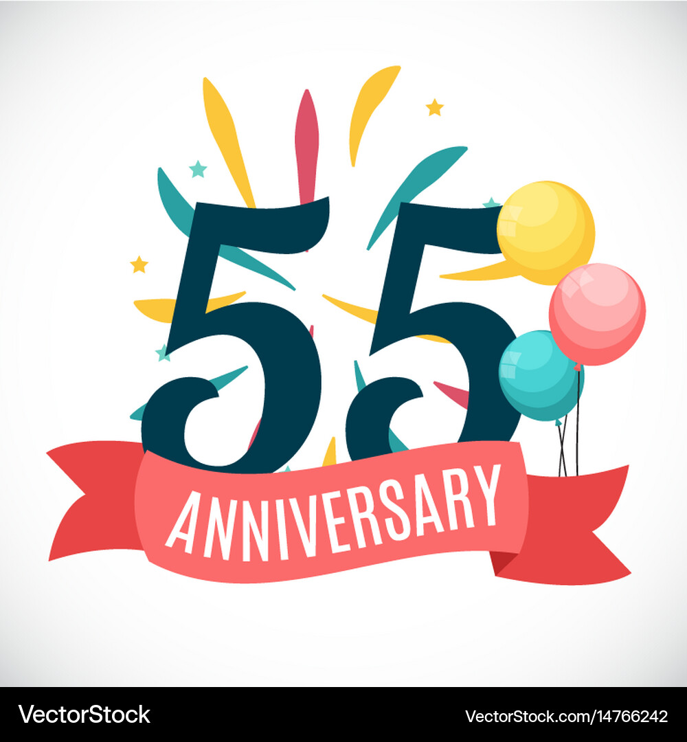 Anniversary 55 years template with ribbon Vector Image