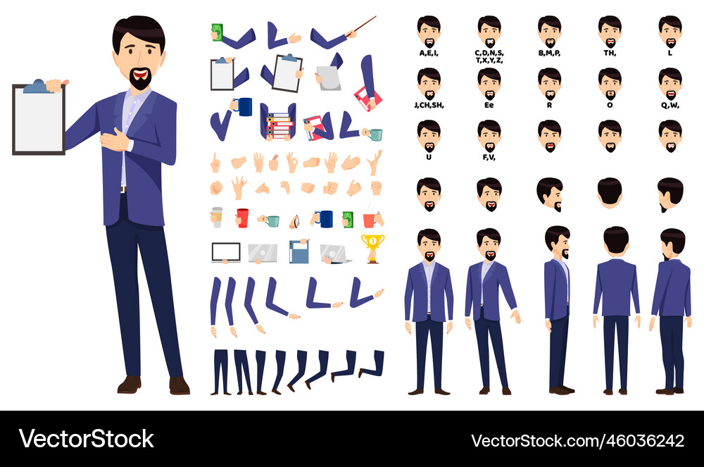 Businessman character set with clipboard Vector Image