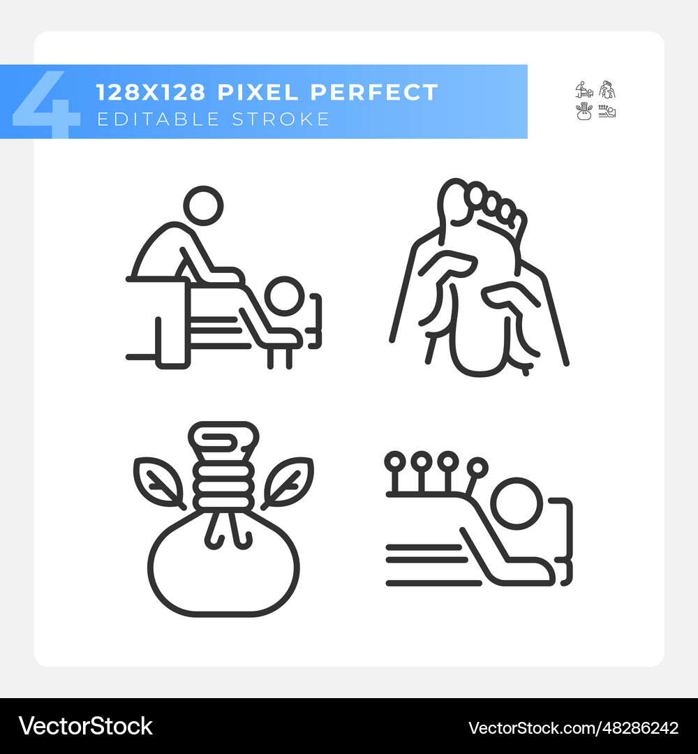 Editable pixel perfect black wellness icons set Vector Image