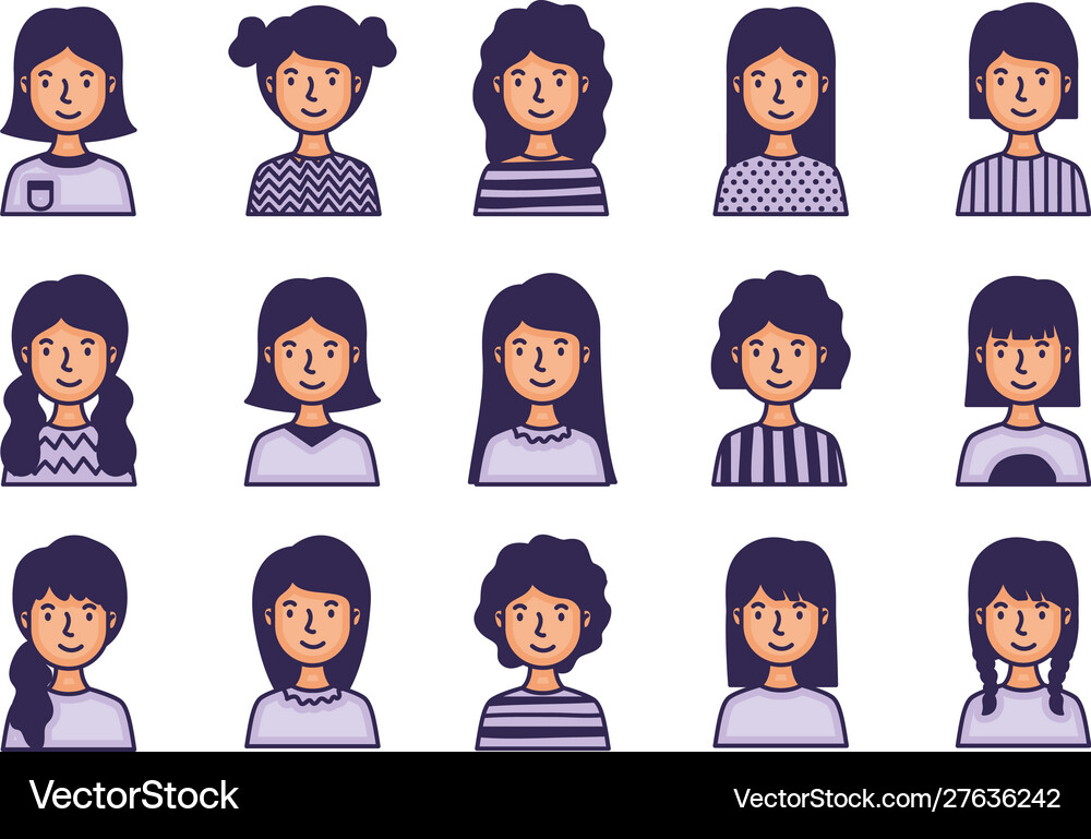 Group women avatars characters fill style Vector Image