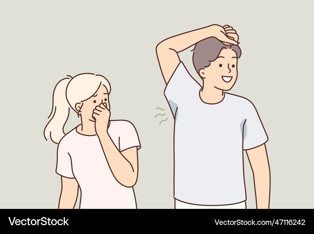 Man with sweaty armpit emitting unpleasant odor Vector Image