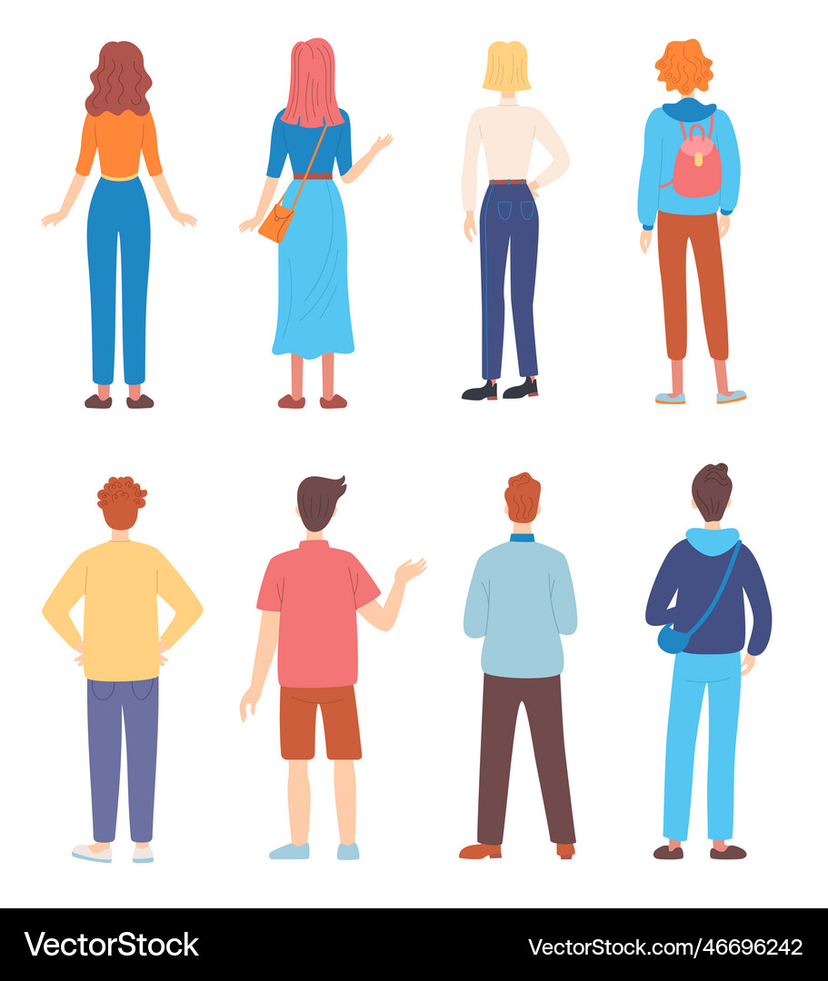 Rear view of standing people set Royalty Free Vector Image
