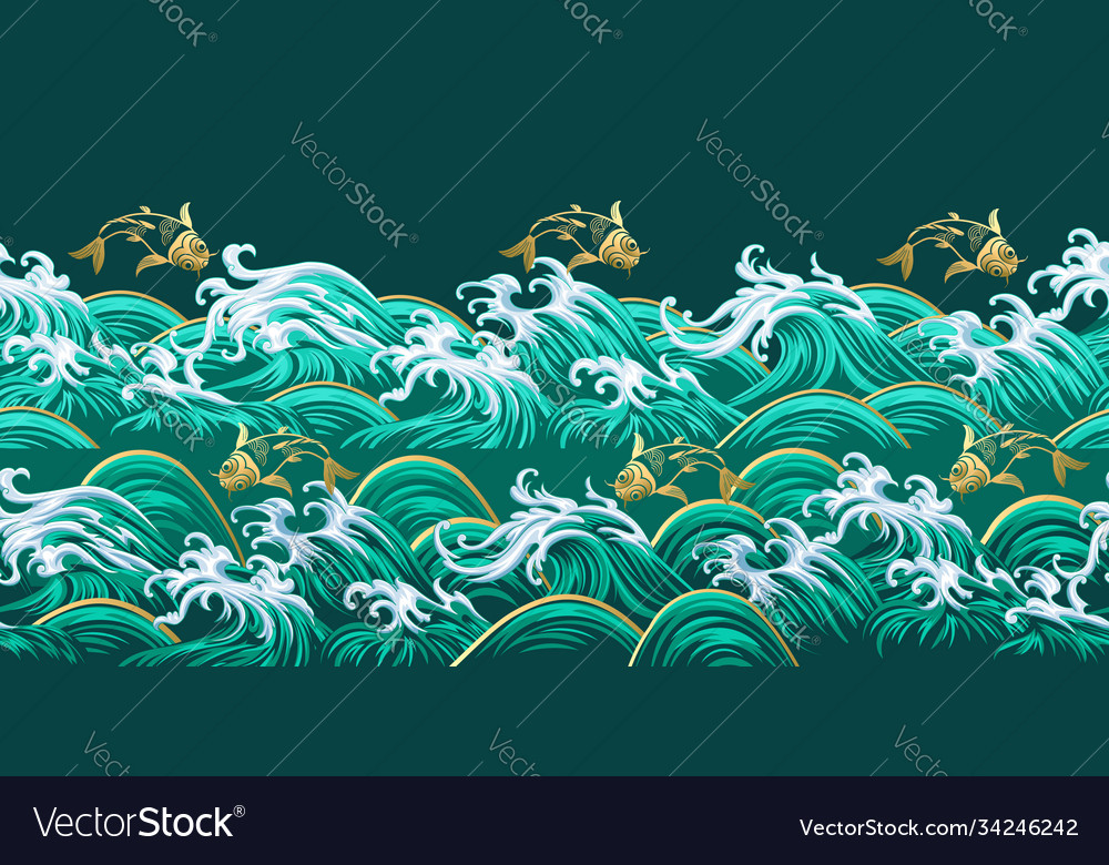 Seamless border with decorative waves Royalty Free Vector