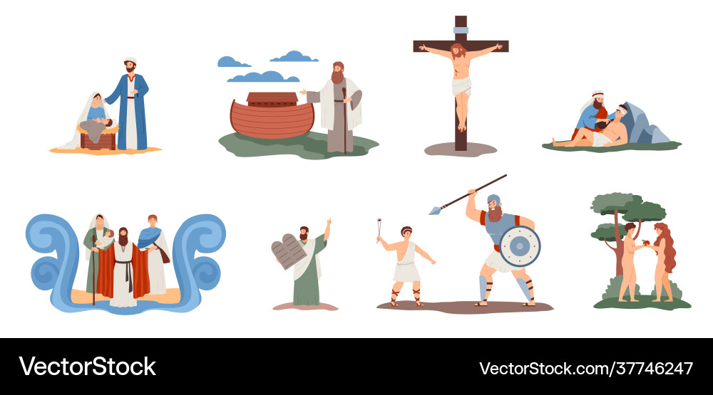 A set scenes with christian religion characters Vector Image
