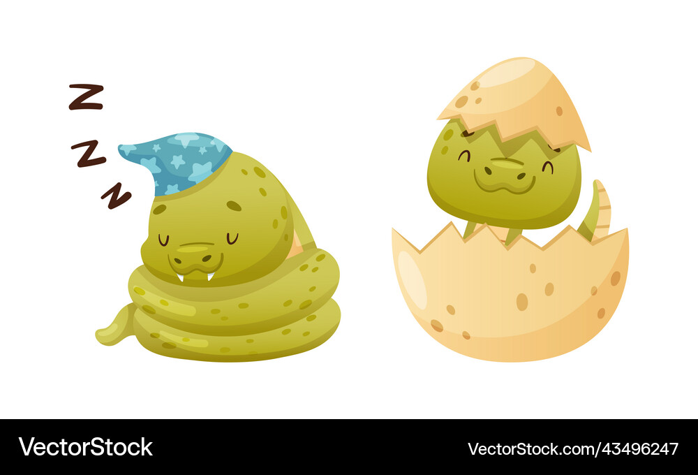 Cute green baby snake as crawling creature Vector Image