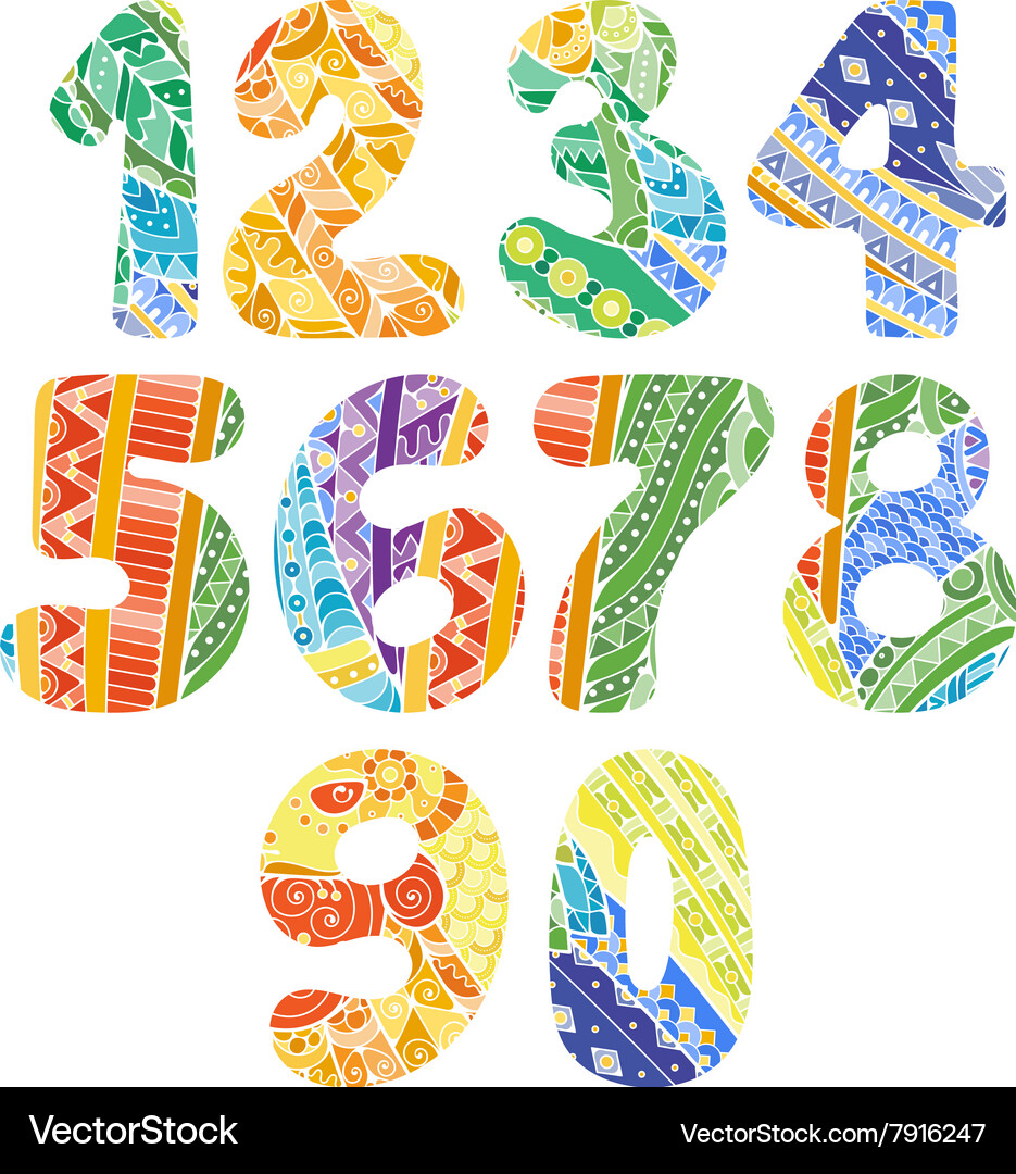 Entangle numbers set collection of doodle Vector Image