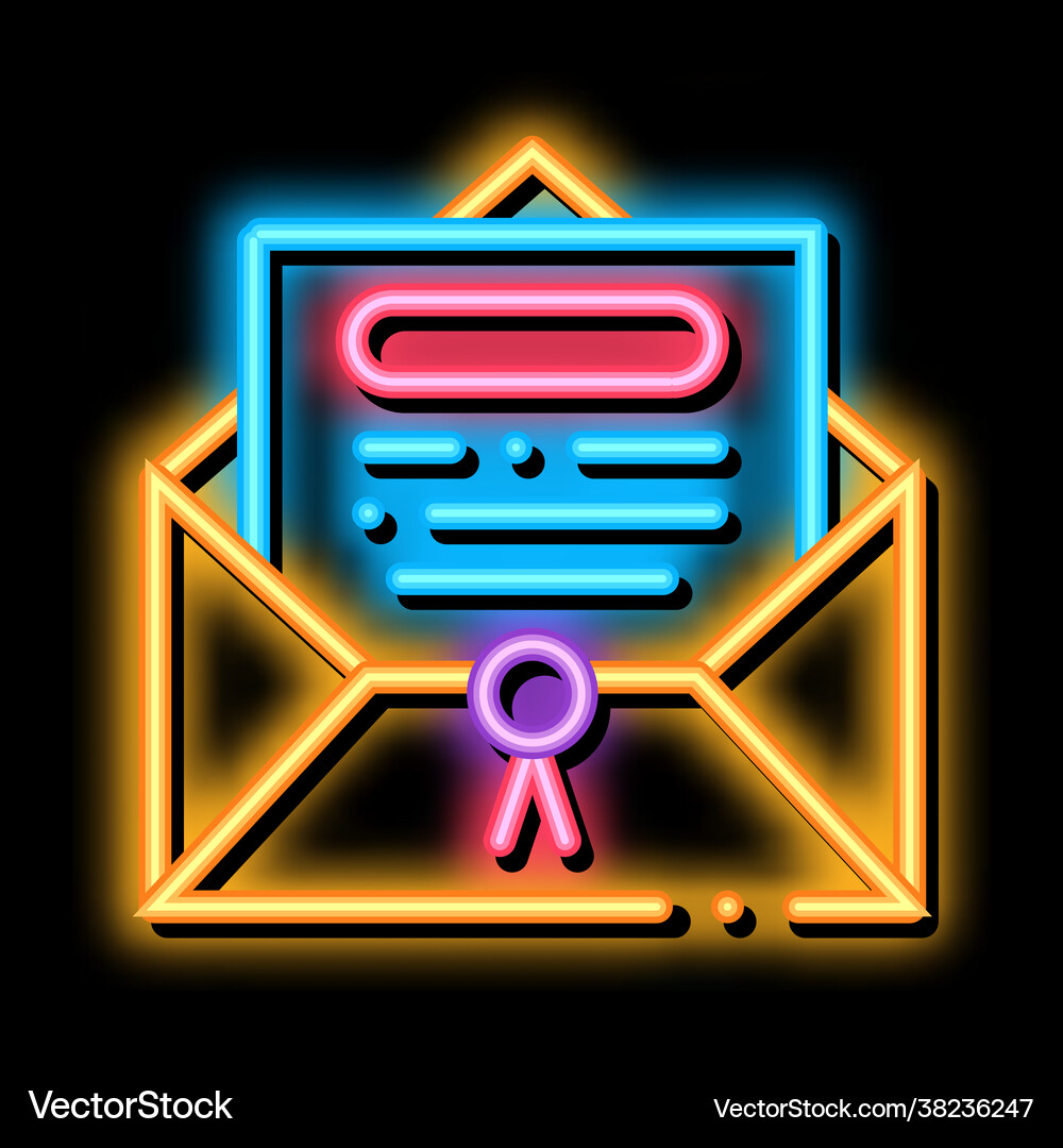 Letter in envelope with seal neon glow icon Vector Image