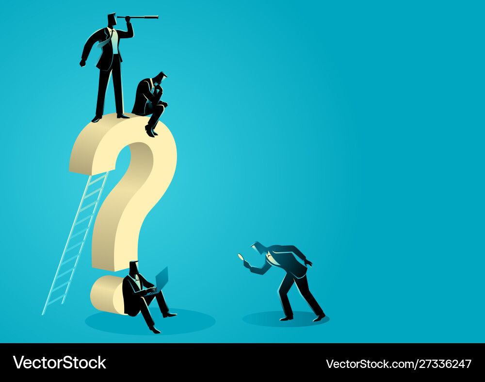 Men around a big question mark Royalty Free Vector Image