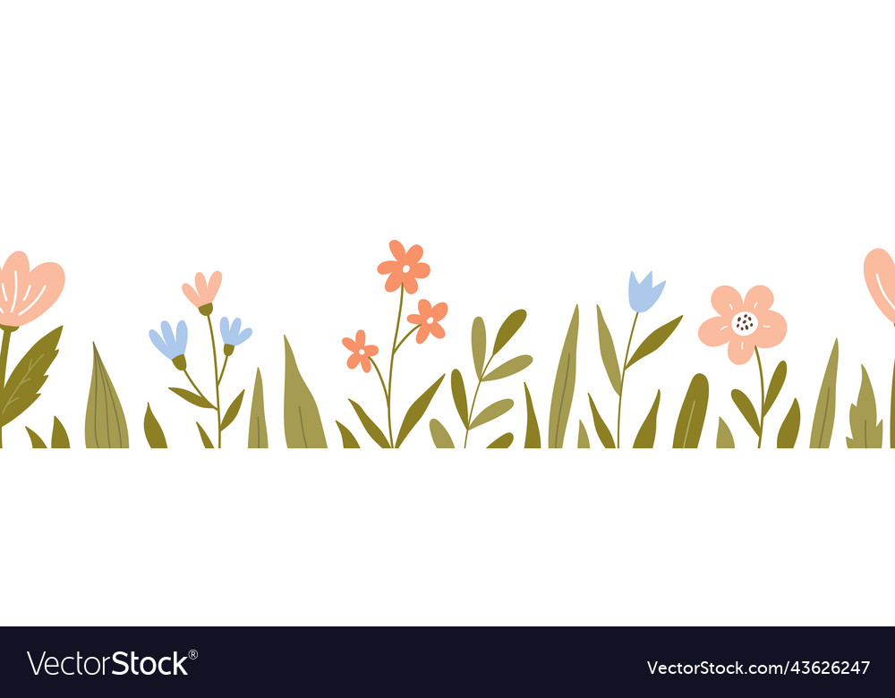 Seamless Horizontal Border With Cute Flowers Vector Image