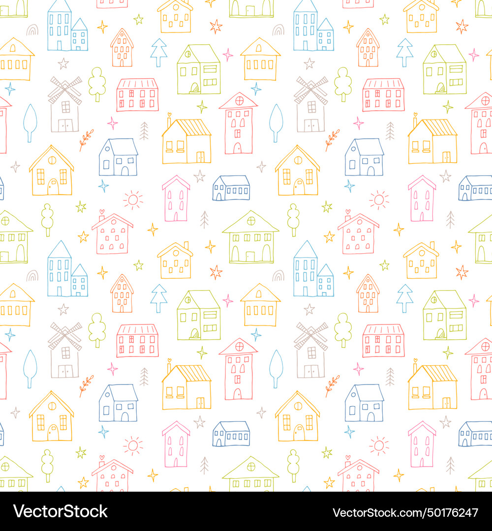 Seamless pattern with hand drawn houses buildings Vector Image