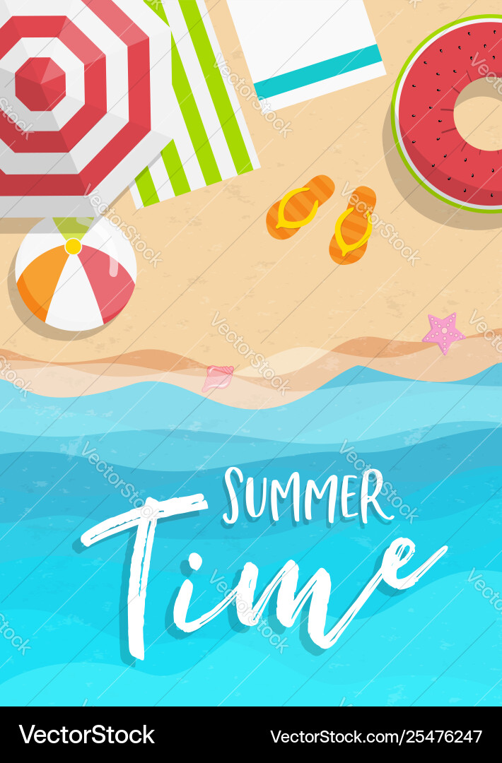 Summer time card beach vacation in top view Vector Image