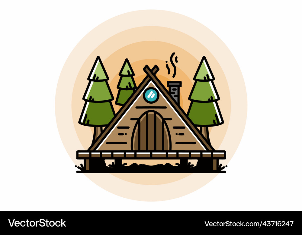 Triangle wooden cabin between pine tress design Vector Image