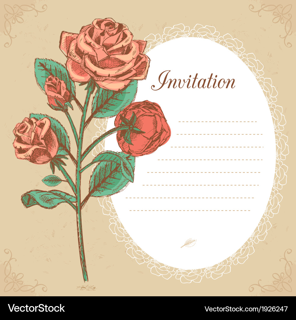 Vintage invitation card with red rose Royalty Free Vector