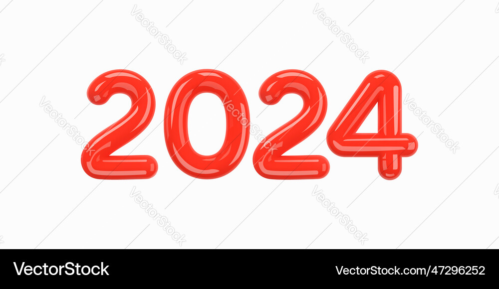 2024 red glossy number isolated on white Vector Image