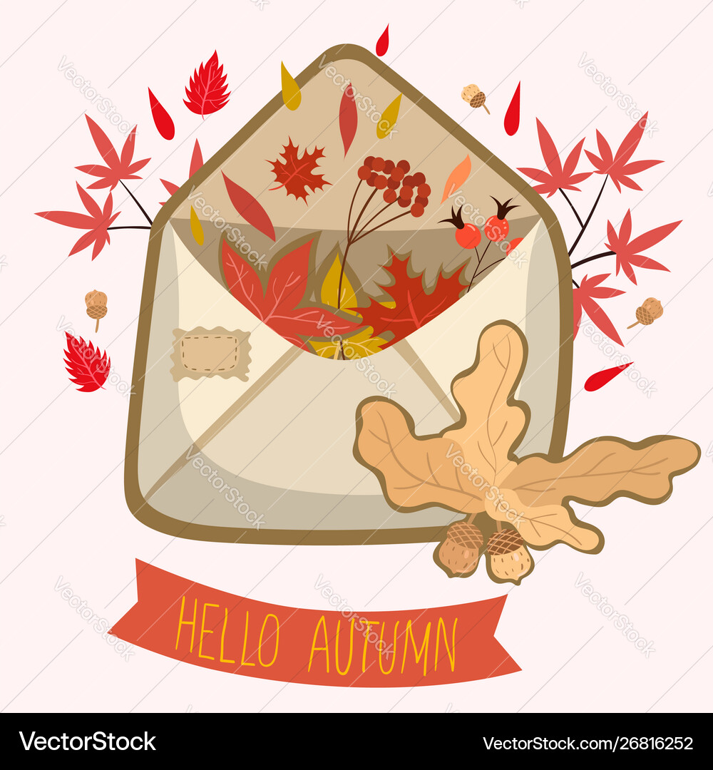 Autumn envelope with leaves and berries graphics Vector Image