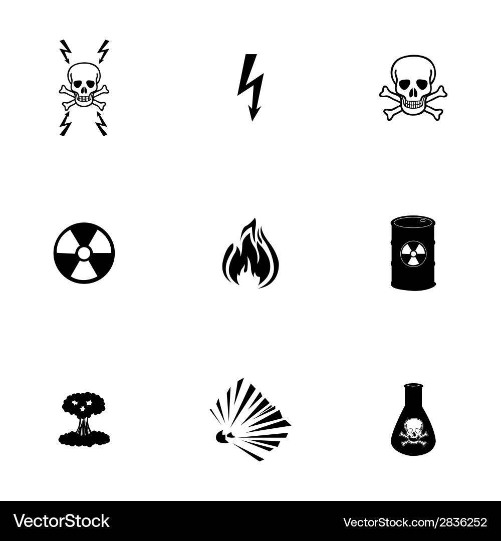 Black danger icons set Royalty Free Vector Image