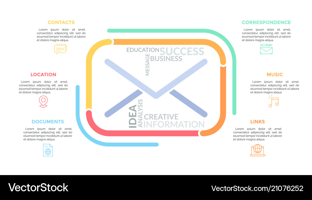 Colorful lines forming envelope symbol with word Vector Image