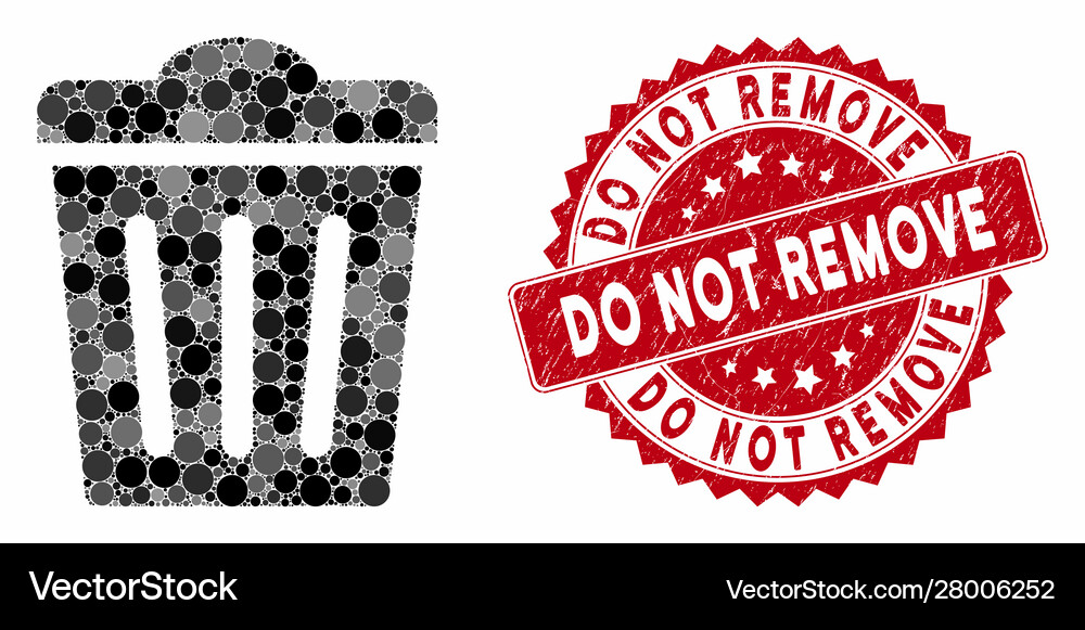 Mosaic trash can with distress do not remove stamp