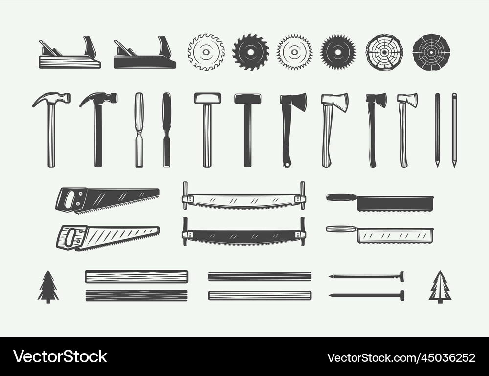 Set of vintage carpentry woodwork design elements Vector Image