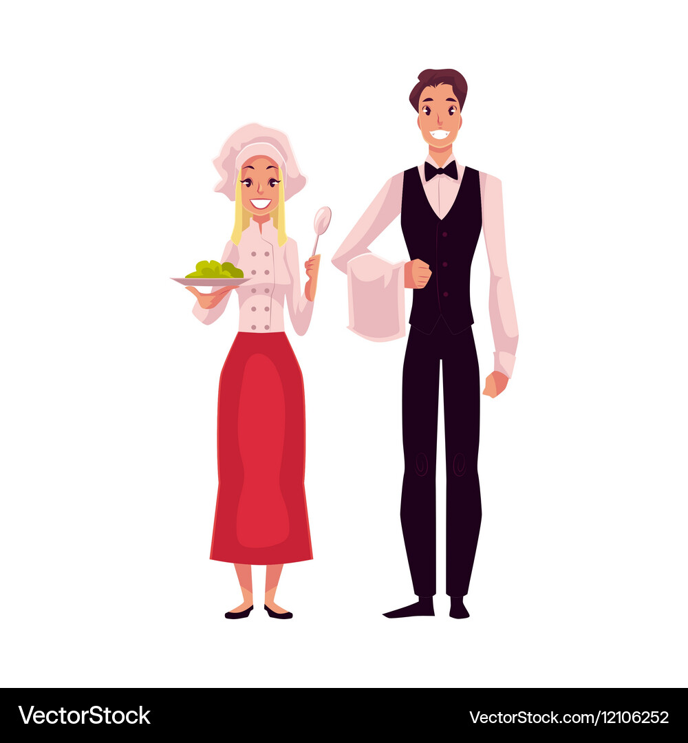 Waiter in uniform and cook chef waitress Vector Image
