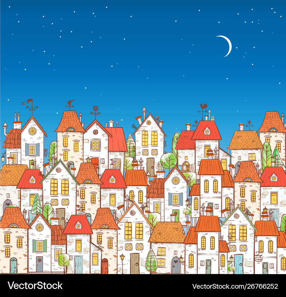 With doodle cartoon colored houses Royalty Free Vector Image
