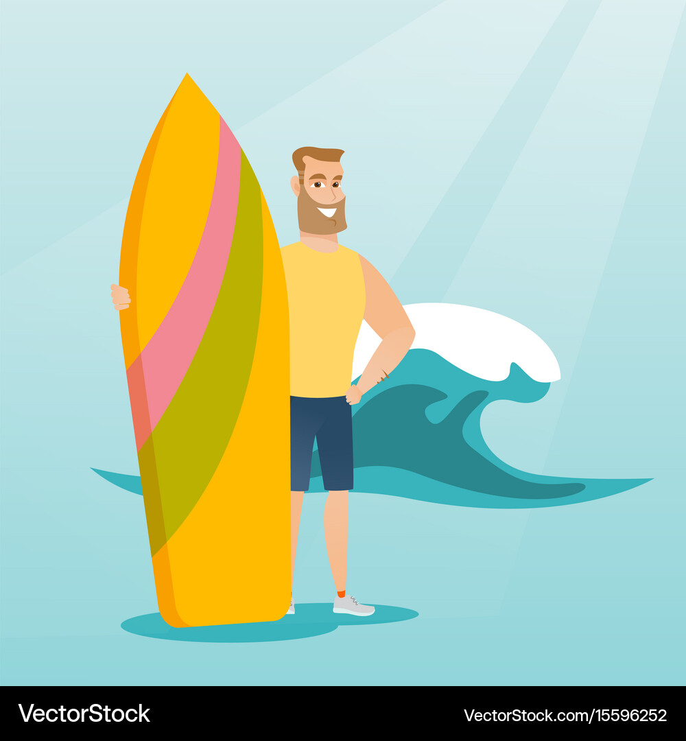 Young caucasian surfer holding a surfboard Vector Image