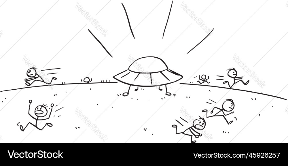 Alien ufo landing cartoon stick figure Royalty Free Vector