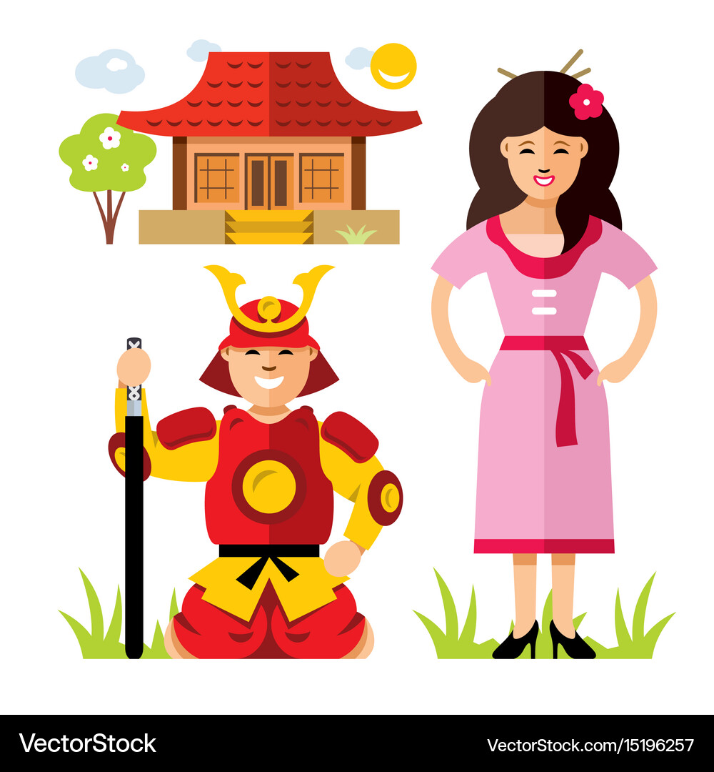 Japan samurai flat style colorful cartoon Vector Image
