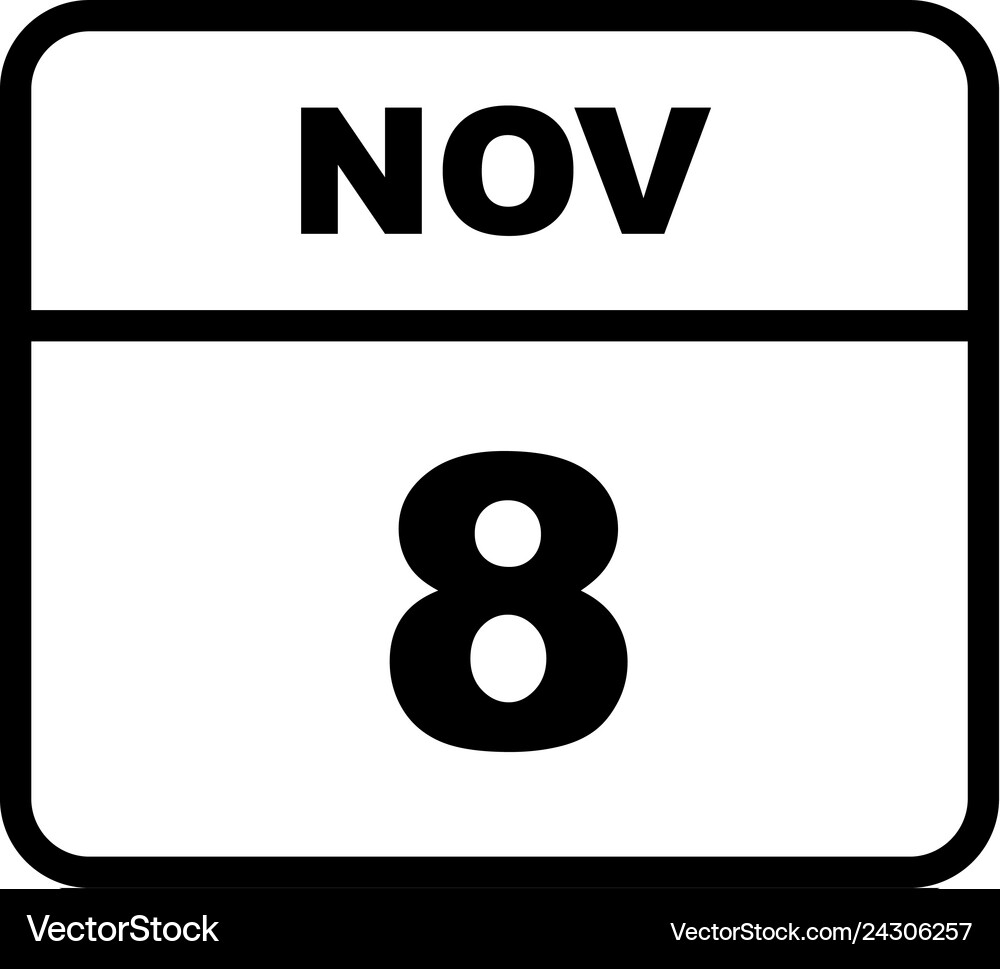 November 8th date on a single day calendar Vector Image