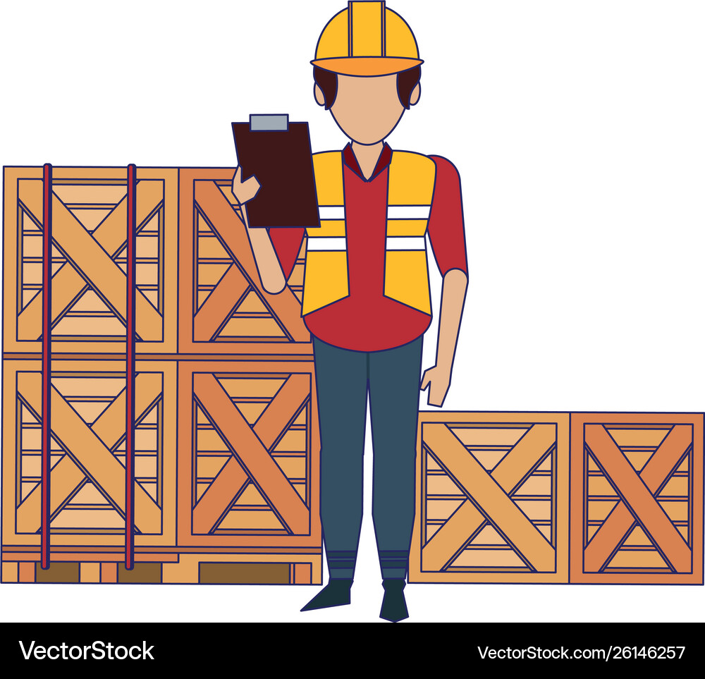 Warehouse worker logistics job concept blue lines Vector Image