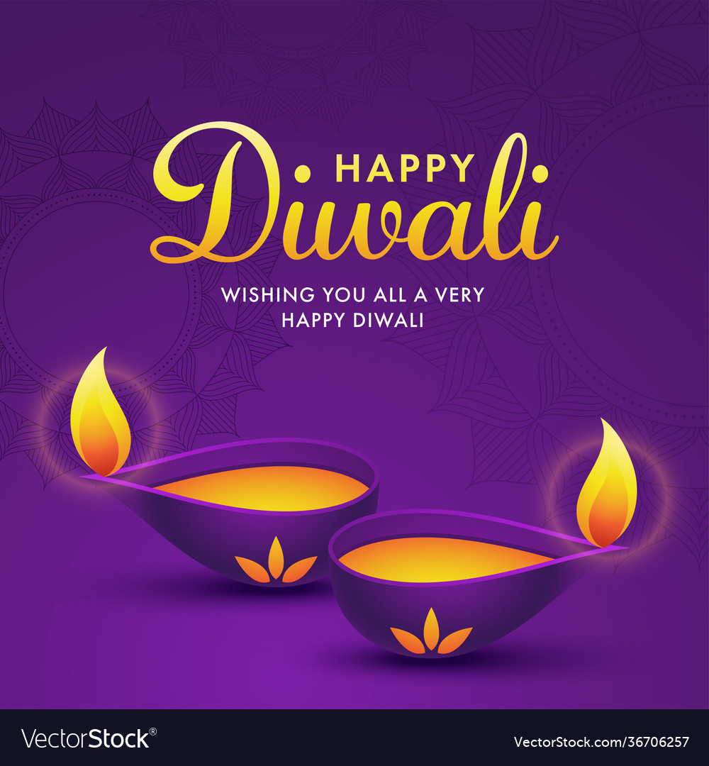 Wishing you all a very happy diwali text with lit Vector Image
