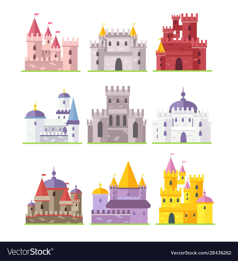 Medieval castles flat set Royalty Free Vector Image