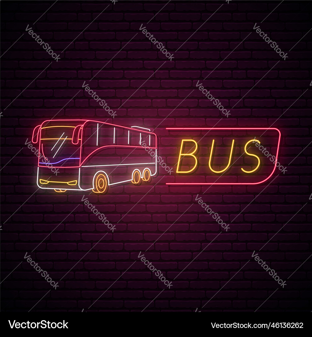 Neon bus sign glowing bus icon Royalty Free Vector Image