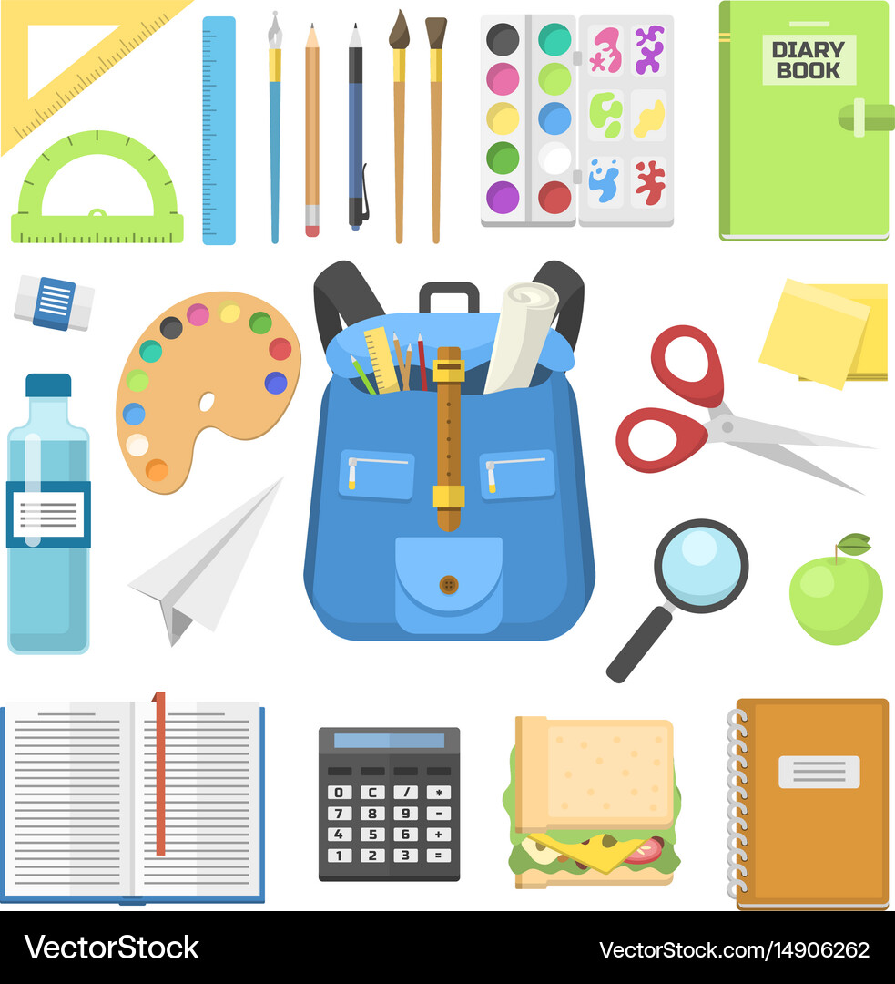 School bag backpack full supplies children Vector Image