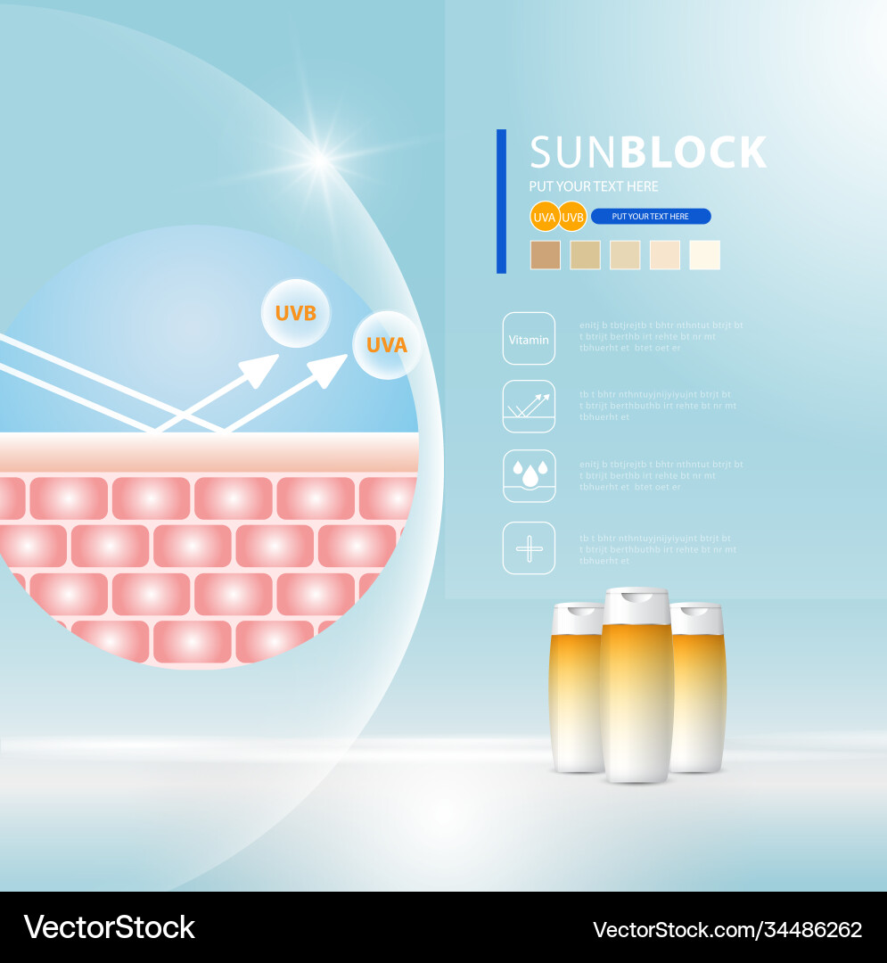 Sunblock ads template sun protection cosmetic Vector Image