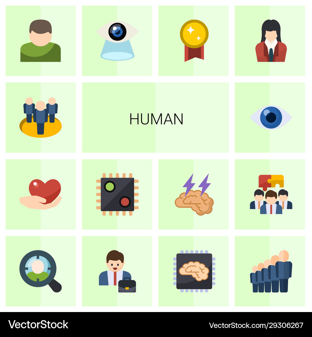 14 human flat icons set isolated on white Vector Image