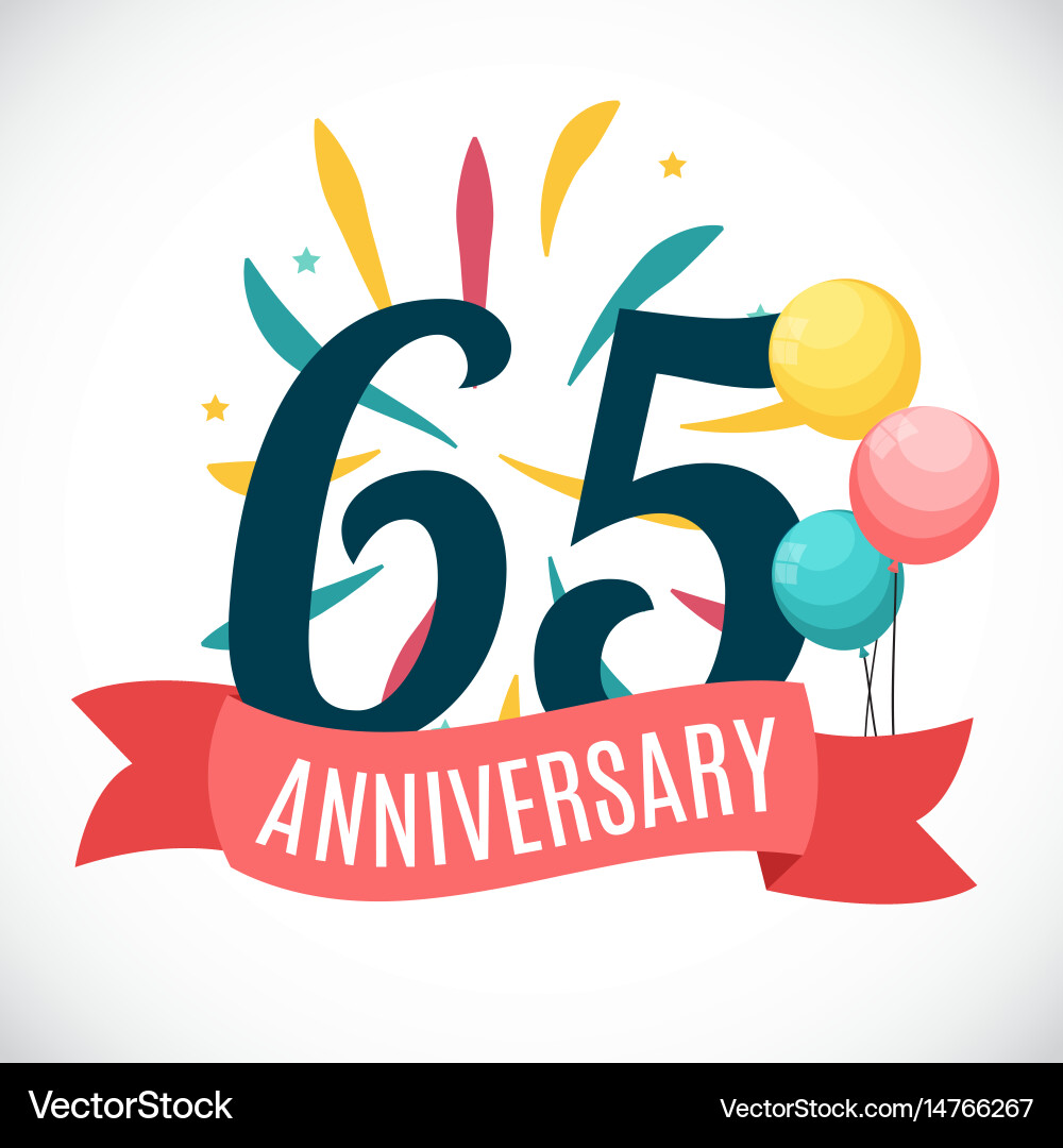 Anniversary 65 years template with ribbon Vector Image
