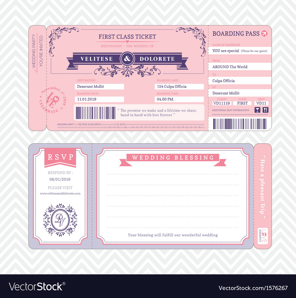 Boarding Pass Wedding Invitation Template Vector Image