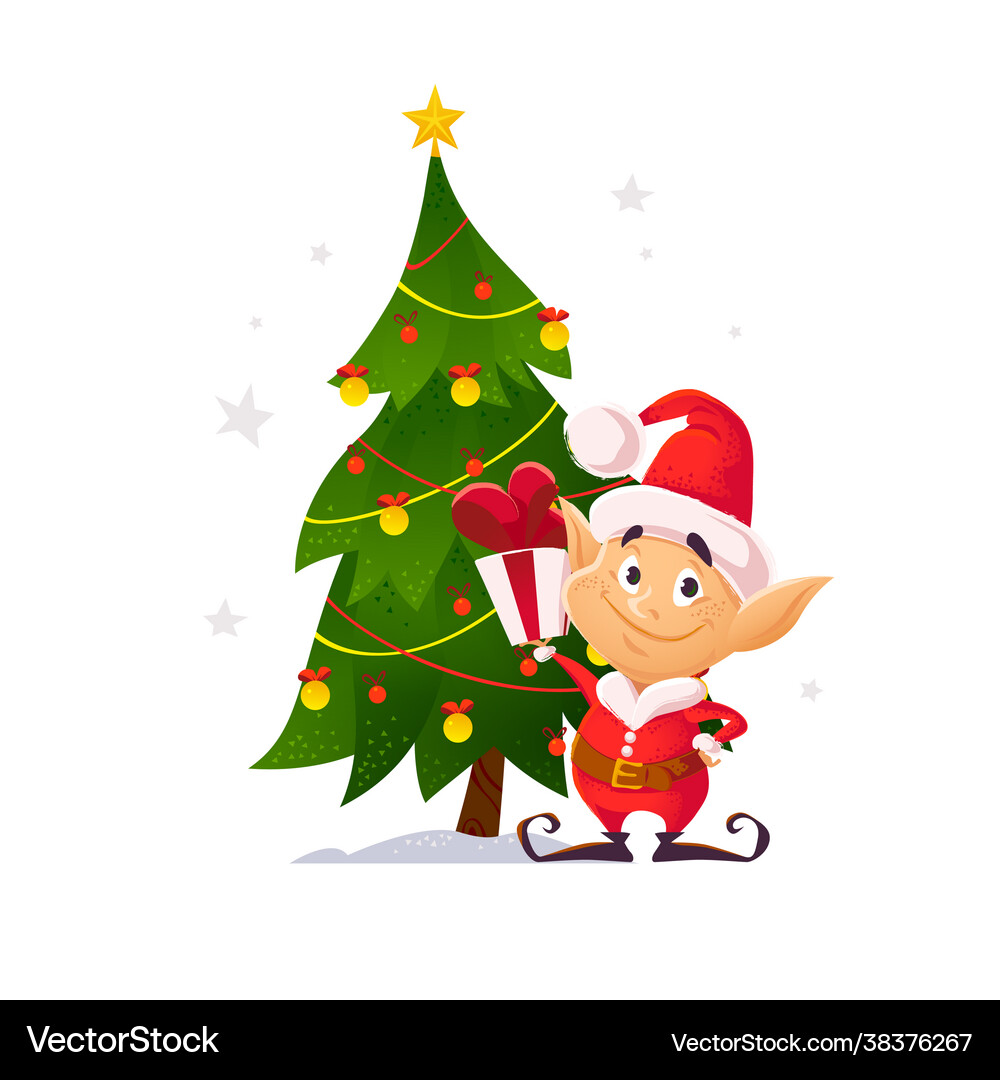 Cartoon with funny santa elf Royalty Free Vector Image