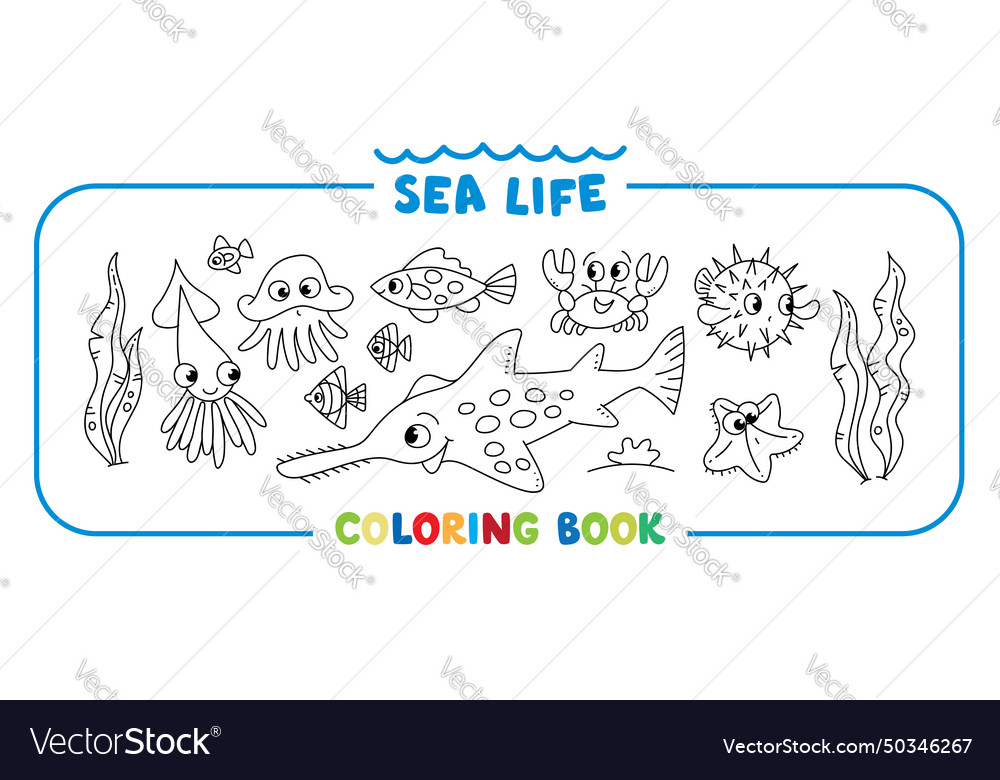 Cute Sea Animals Coloring Book Royalty Free Vector Image