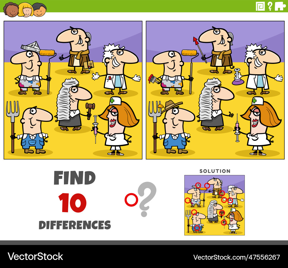 Differences game with cartoon people of different Vector Image