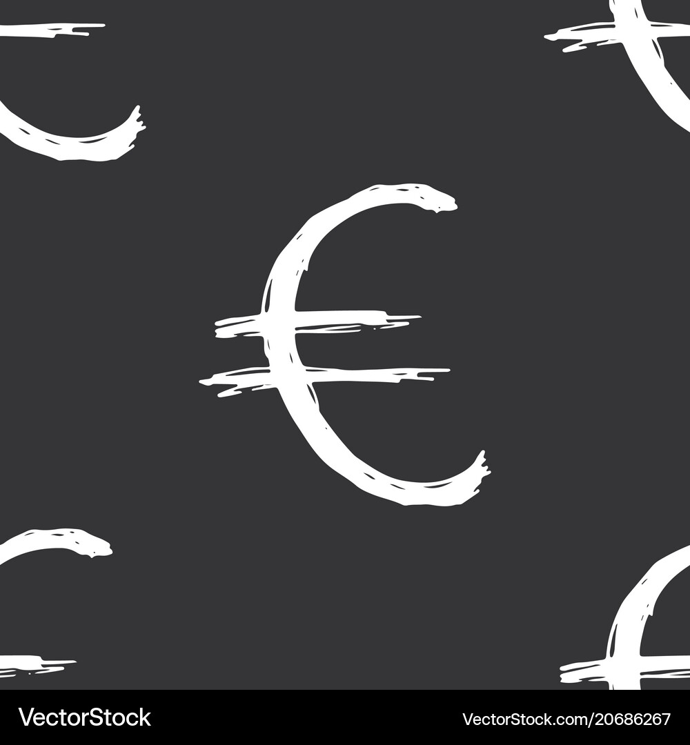Euro sign icon brush lettering seamless pattern Vector Image