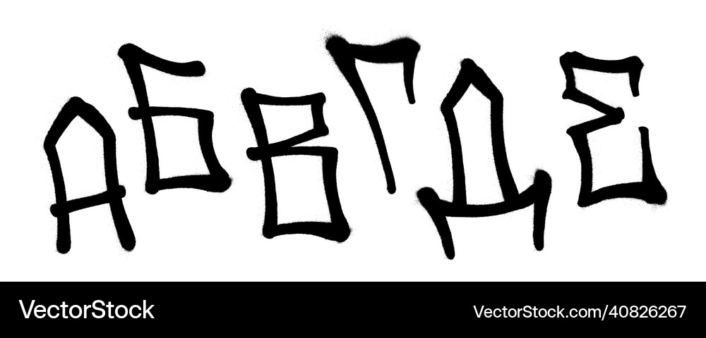 Graffiti spray font alphabet with a spray in black