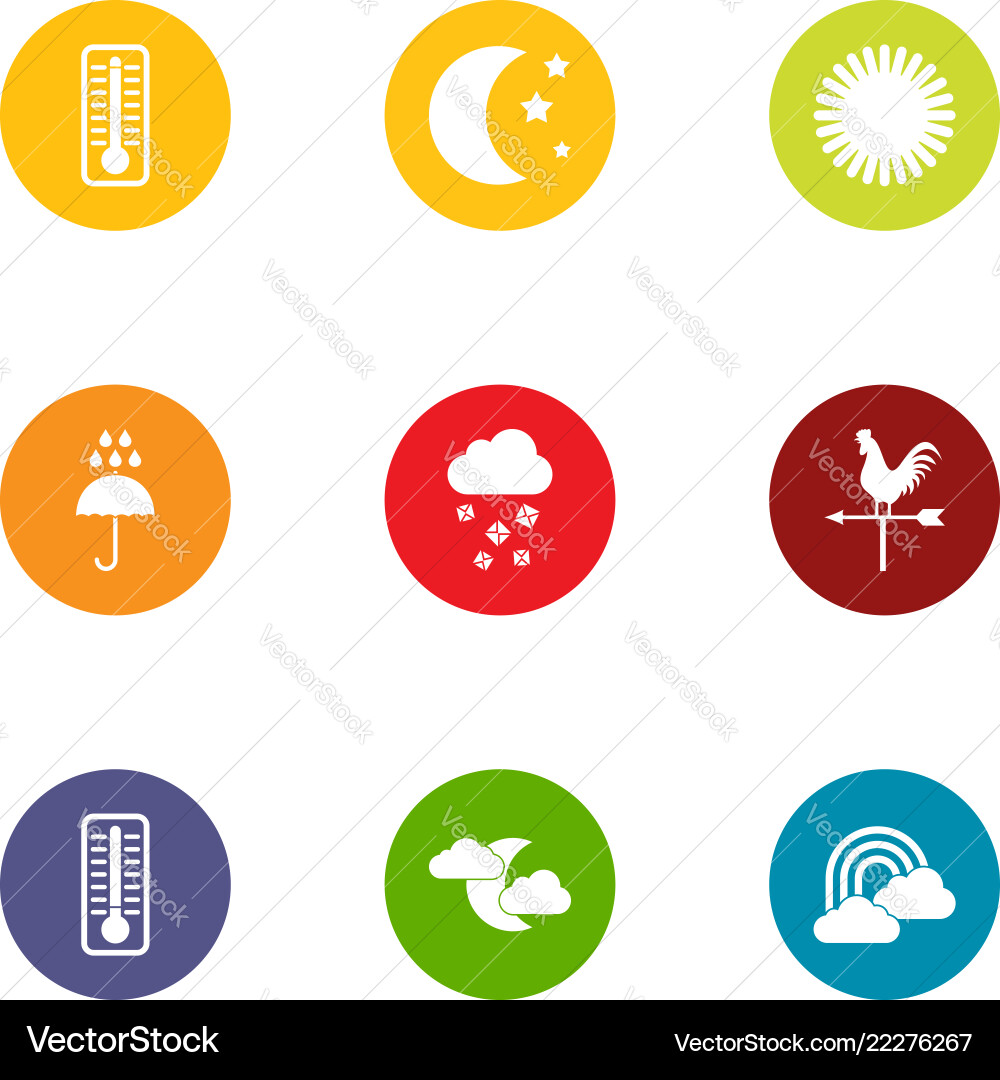 Night weather icons set flat style Royalty Free Vector Image