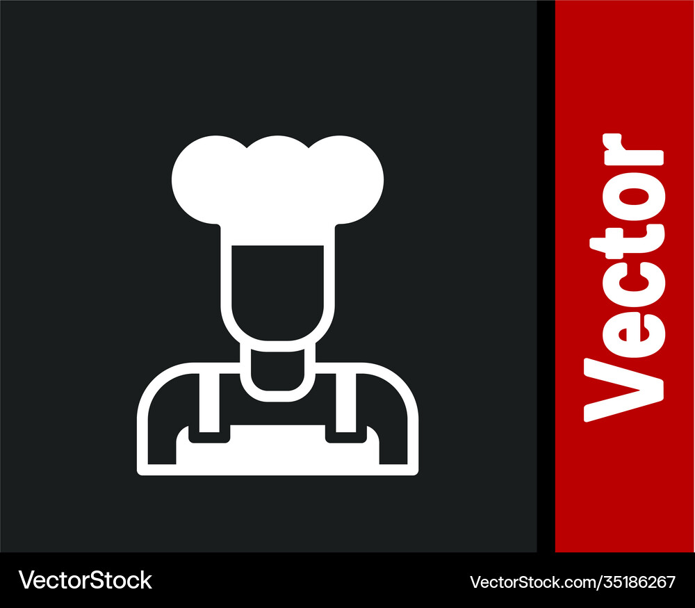 White cook icon isolated on black background chef Vector Image