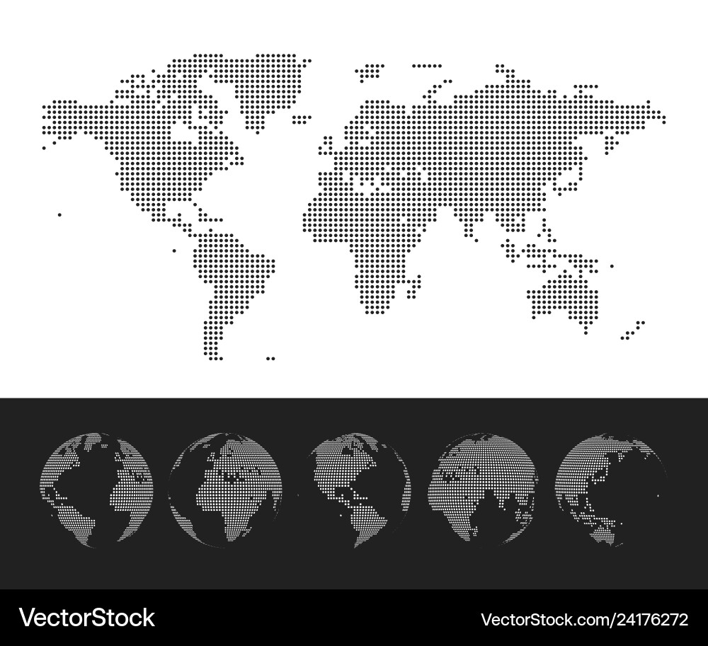 Dotted map and globe of the world Royalty Free Vector Image